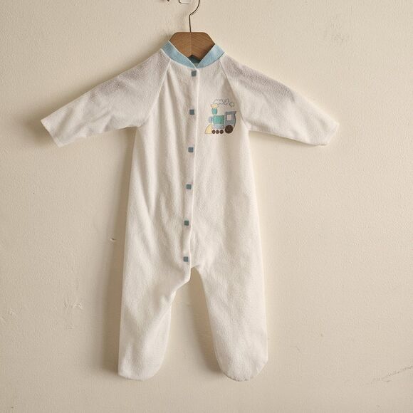 Gerber | One Pieces | Vintage Sears White Blue Baby Sleeper With Train ...